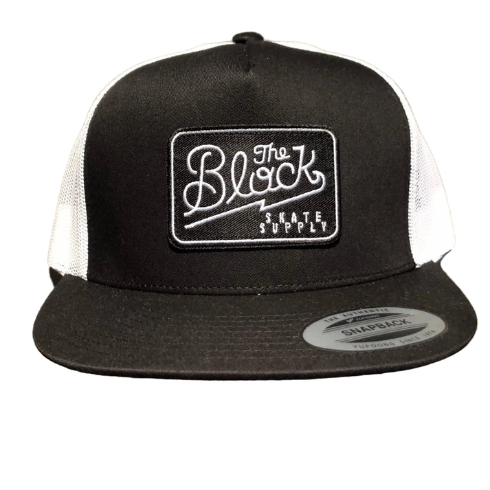 Block - Diner Logo Patch Flat Bill Trucker Hat - Black / White – The Block
